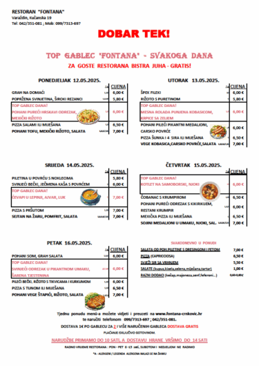 Ponuda jela – Restoran Fontana Crnković