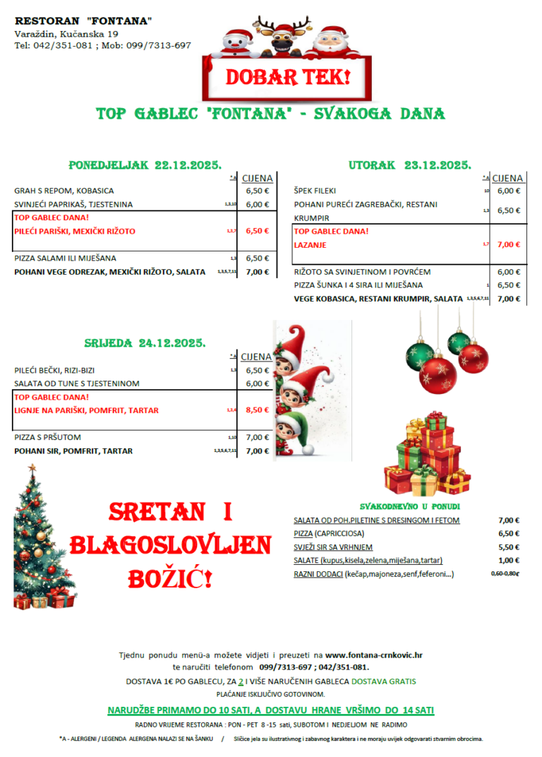 Ponuda jela – Restoran Fontana Crnković