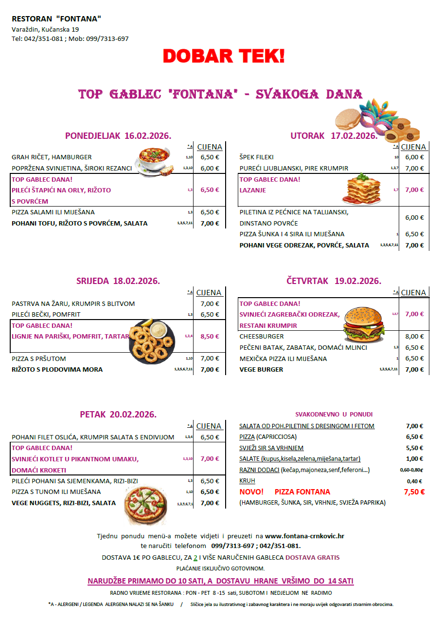 Ponuda jela – Restoran Fontana Crnković